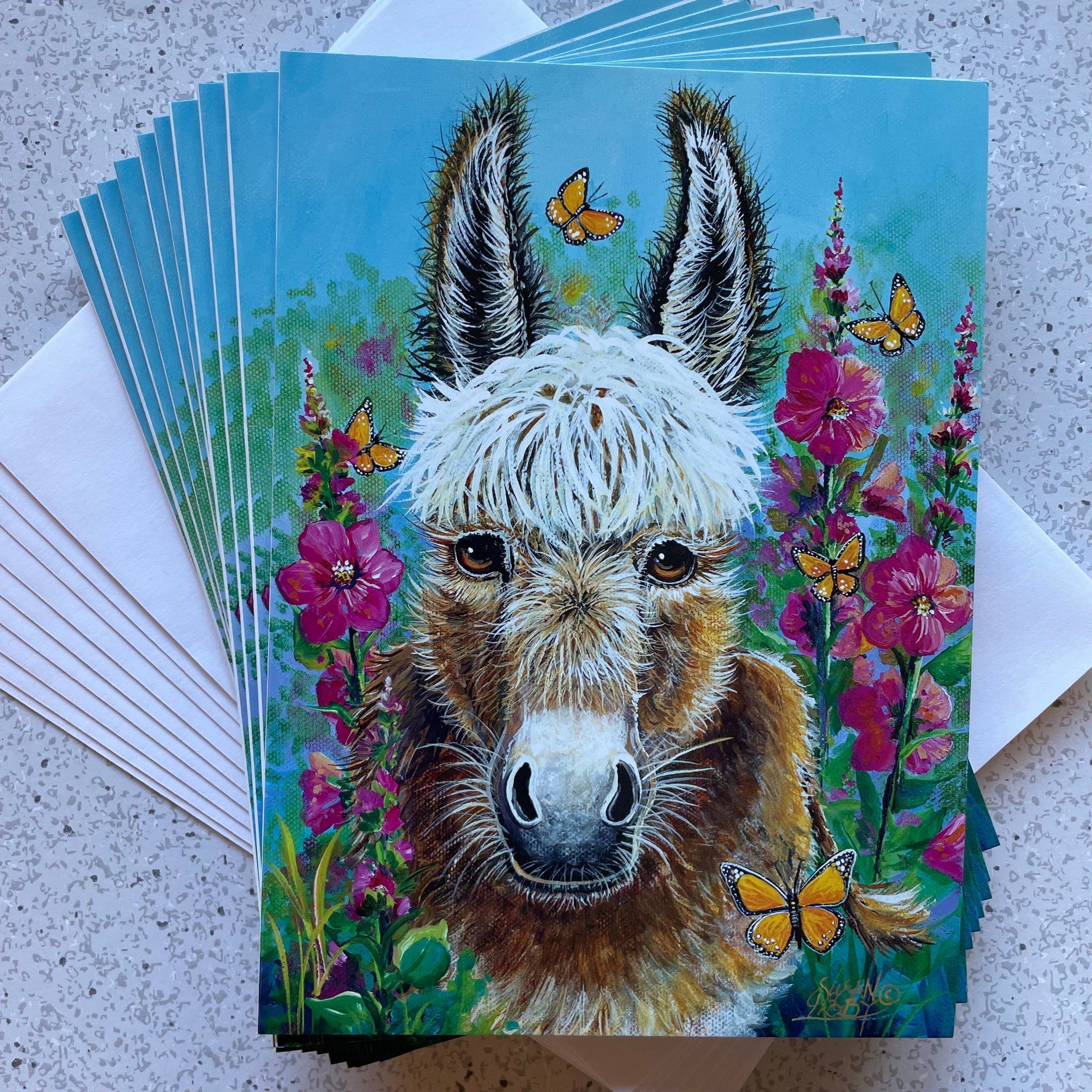 Greeting cards, Box of 10, Burro, Flowers | Susan Libby